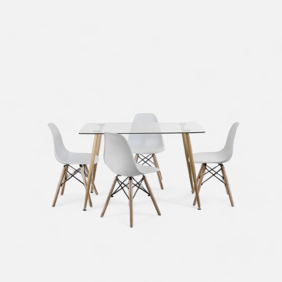 Nordic Dining Set: Modern Glass Table & White/Black Chairs